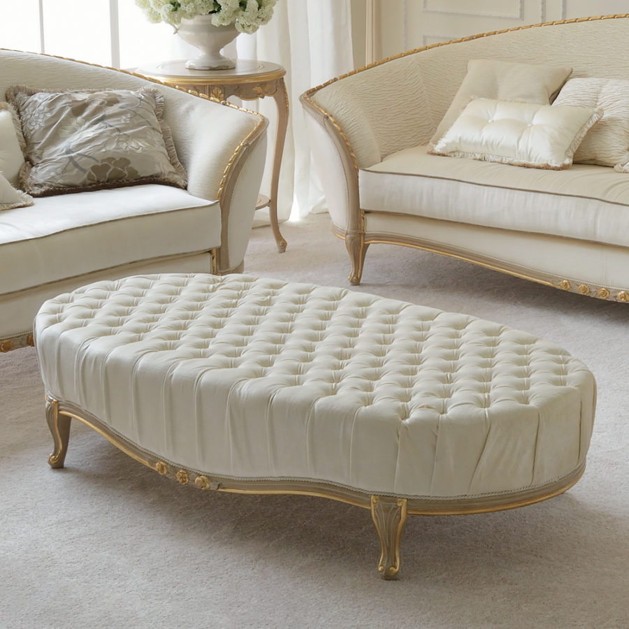 Elegant Louis Reproduction Button Upholstered Coffee Table