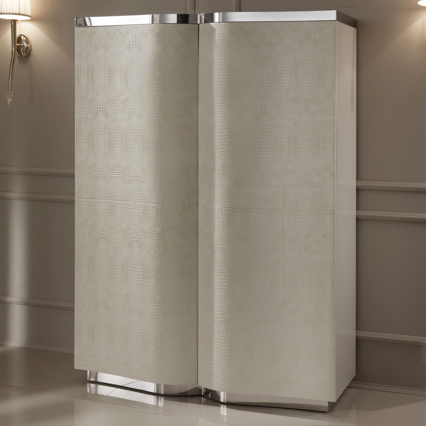 Textured Leather Italian Designer Large Cabinet - Juliettes Interiors
