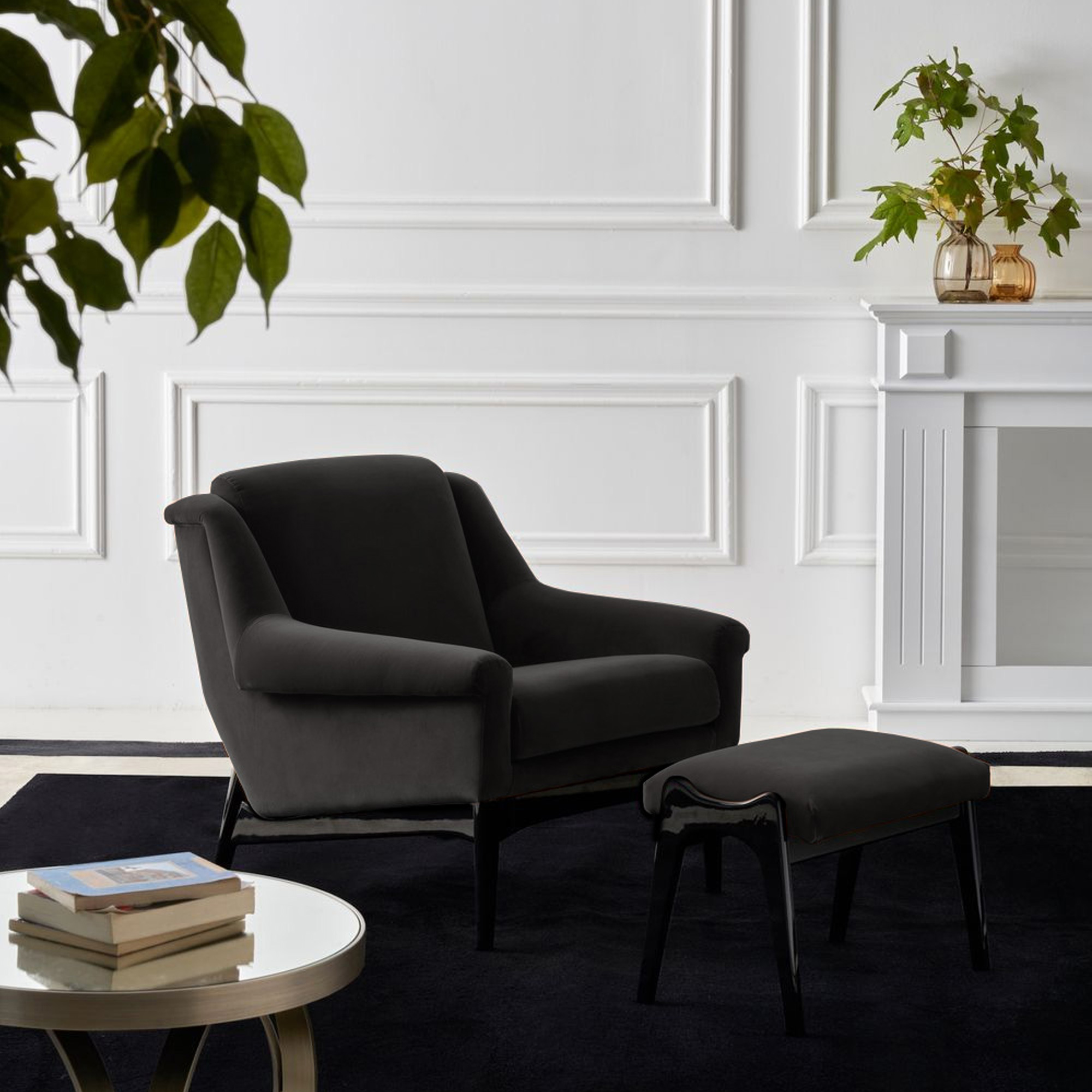 Luxury High End Modern Black Velvet Armchair - Juliettes Interiors