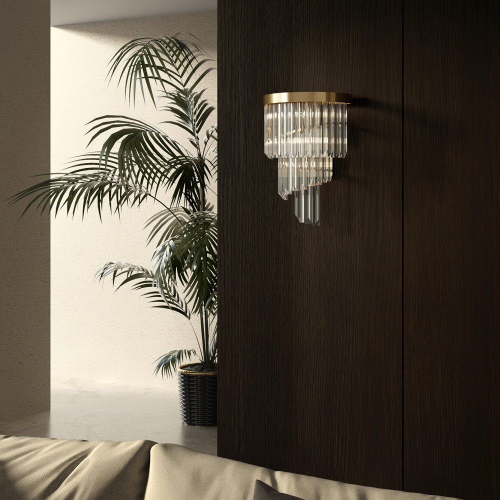 Designer Gold Plated Spiral Crystal Large Wall Light