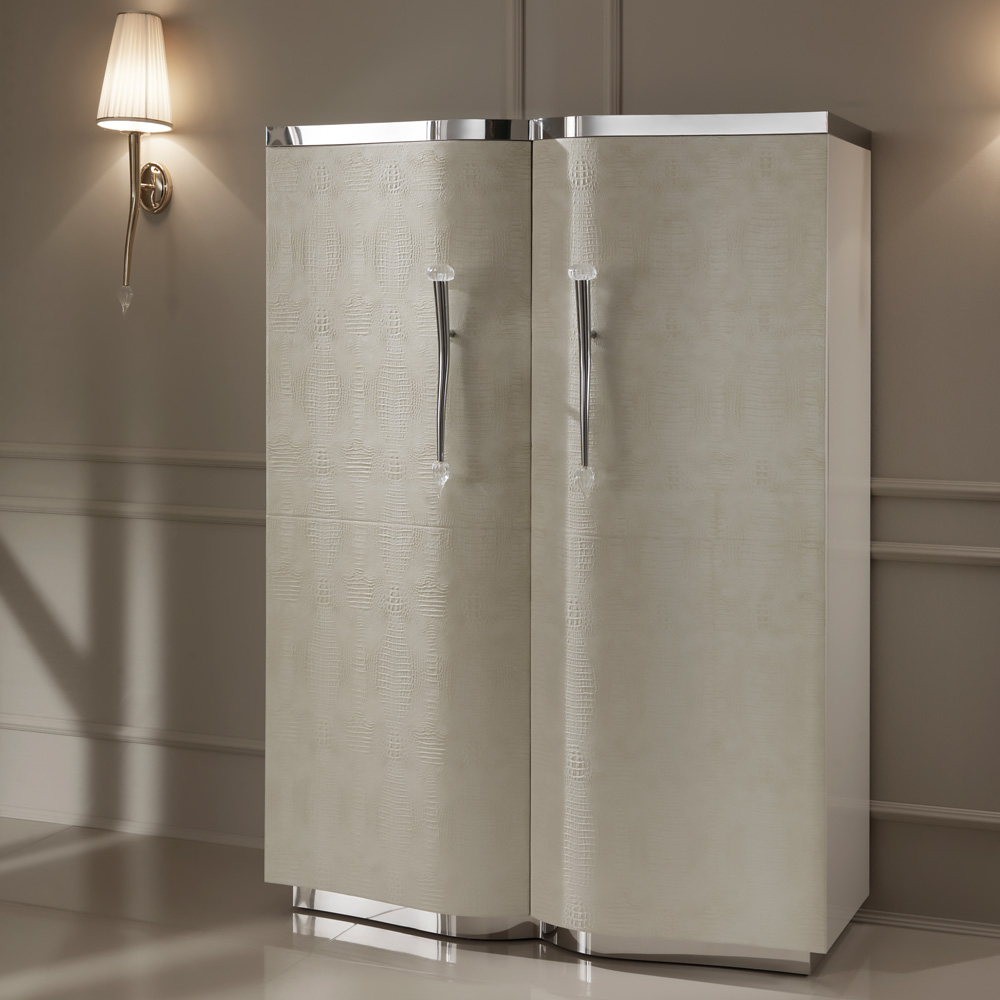 Textured Leather Italian Designer Large Cabinet - Juliettes Interiors