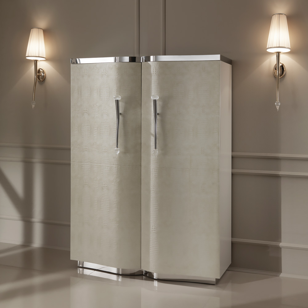 Textured Leather Italian Designer Large Cabinet - Juliettes Interiors