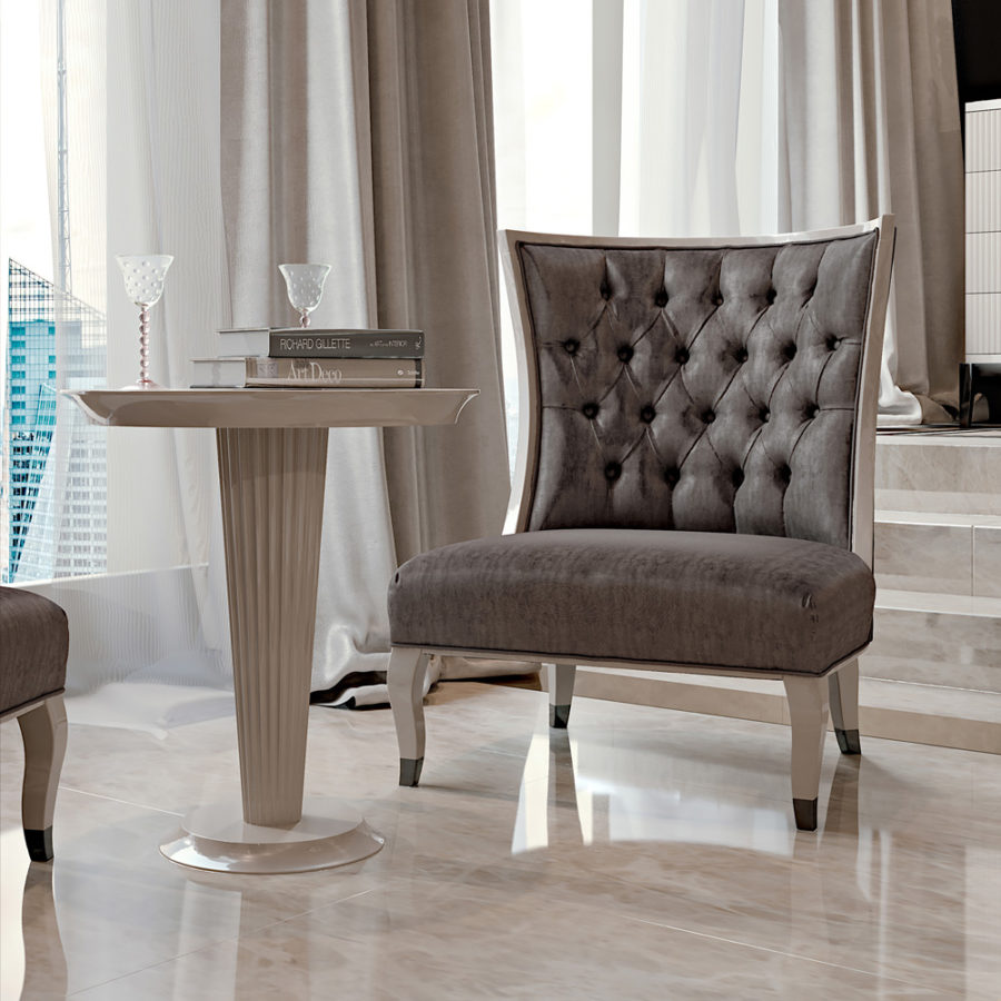 Art Deco Inspired Button Upholstered Winged Italian Chair