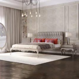 Classic Grey Roll Top Button Upholstered Bed - Juliettes Interiors