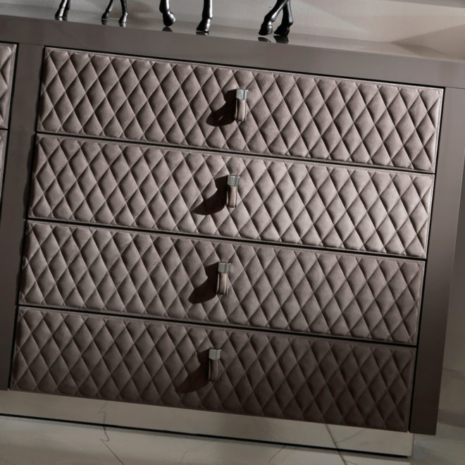 Luxury Italian Lacquered Quilted Leather Drawers - Juliettes Interiors