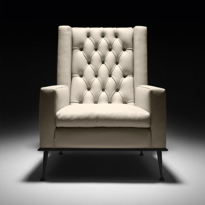 Contemporary Button Upholstered Leather Armchair - Juliettes Interiors
