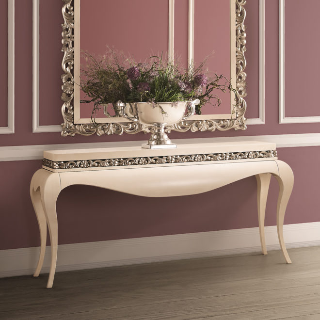 Luxurious Lacquered Cream Silver Console - Juliettes Interiors