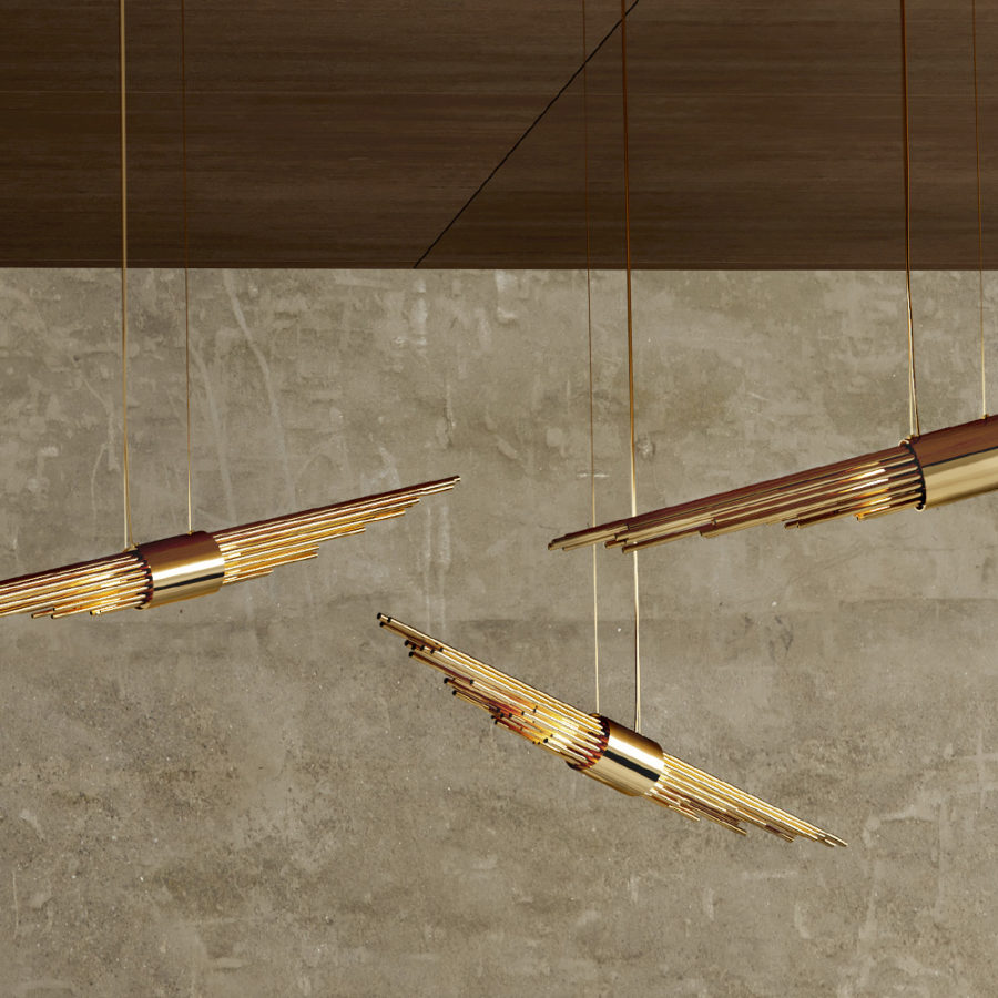 Gold Plated Designer Angled Contemporary Pendant Light