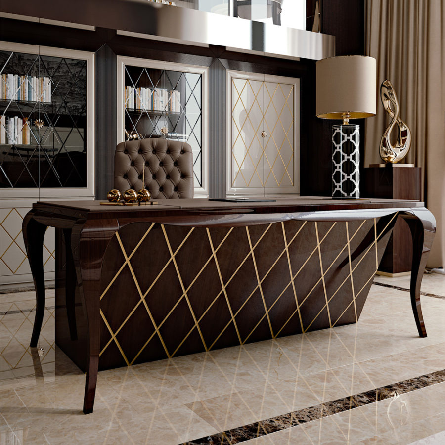 High End Designer Lacquered Writing Desk - Juliettes Interiors