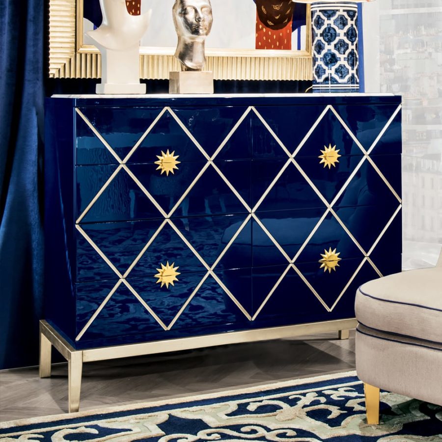 Discover High End Modern Italian Blue Lacquered Drawers