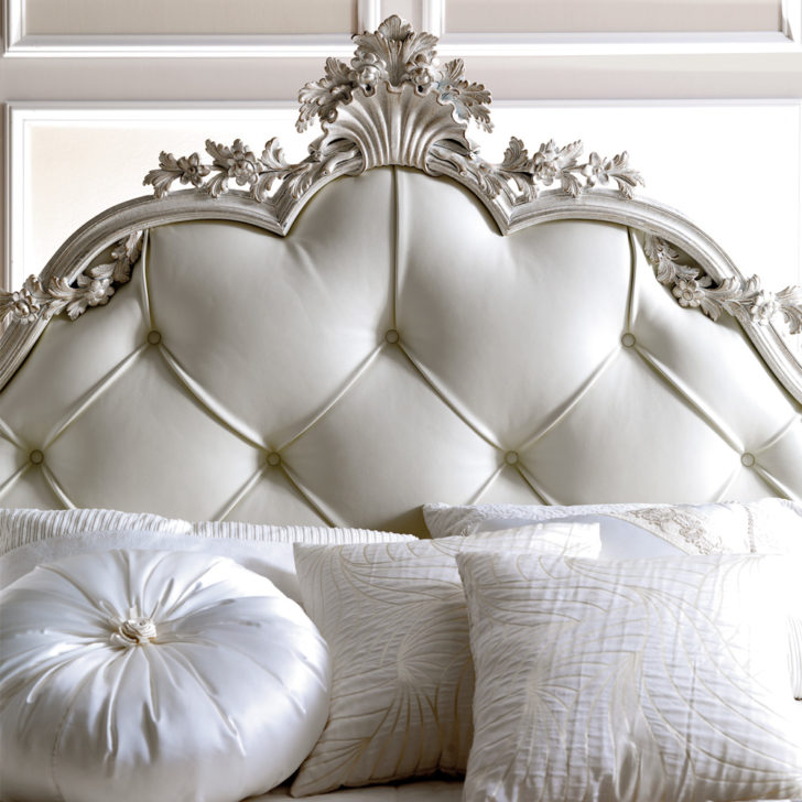 Italian Carved Rococo Button Upholstered Bed - Juliettes Interiors