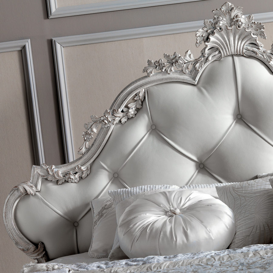 Italian Carved Rococo Button Upholstered Bed - Juliettes Interiors