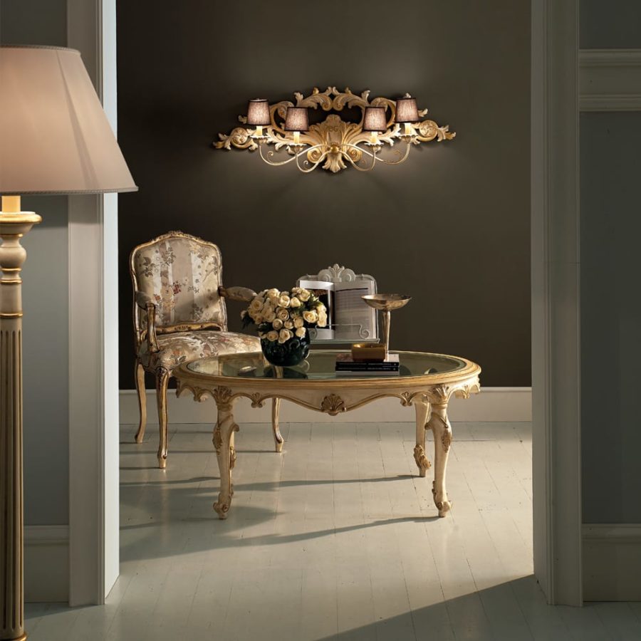 Italian Classic Ivory And Gold Designer Floor Lamp