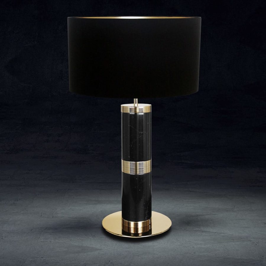Designer Black Marquina Marble Table Lamp - Juliettes Interiors