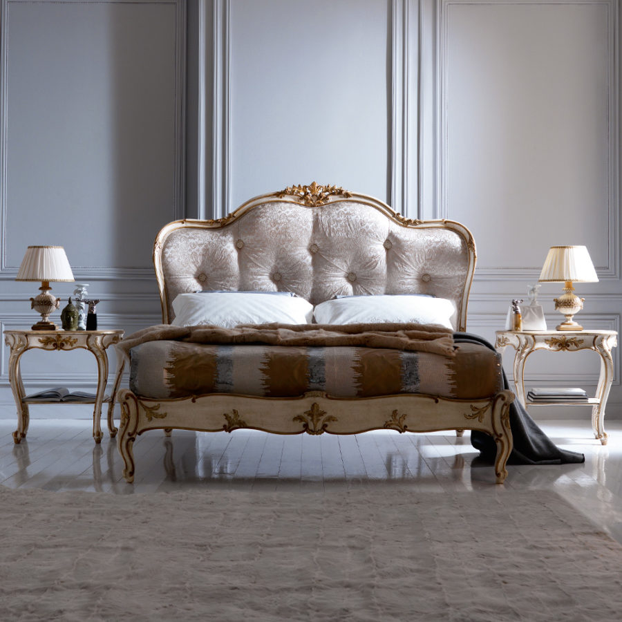 Italian Designer Button Upholstered Winged Bed - Juliettes Interiors