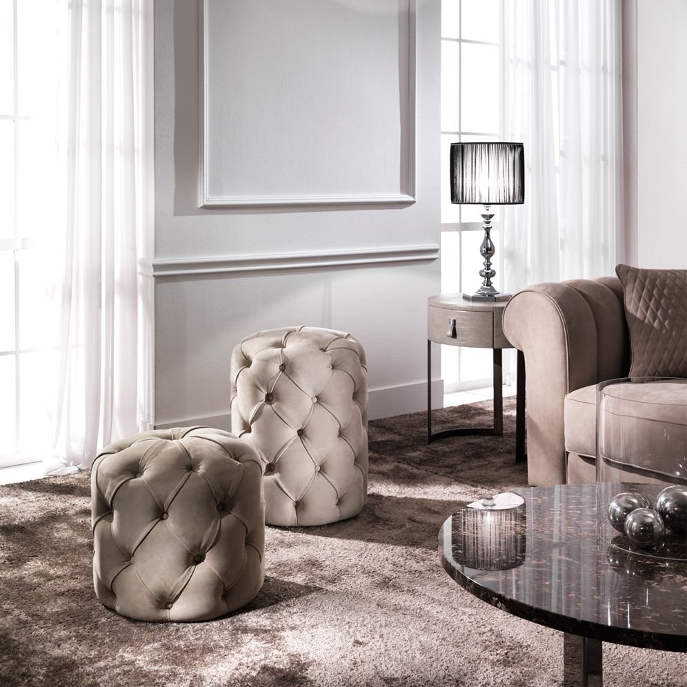 Italian Designer Soft Nubuck Leather Pouffe - Juliettes Interiors