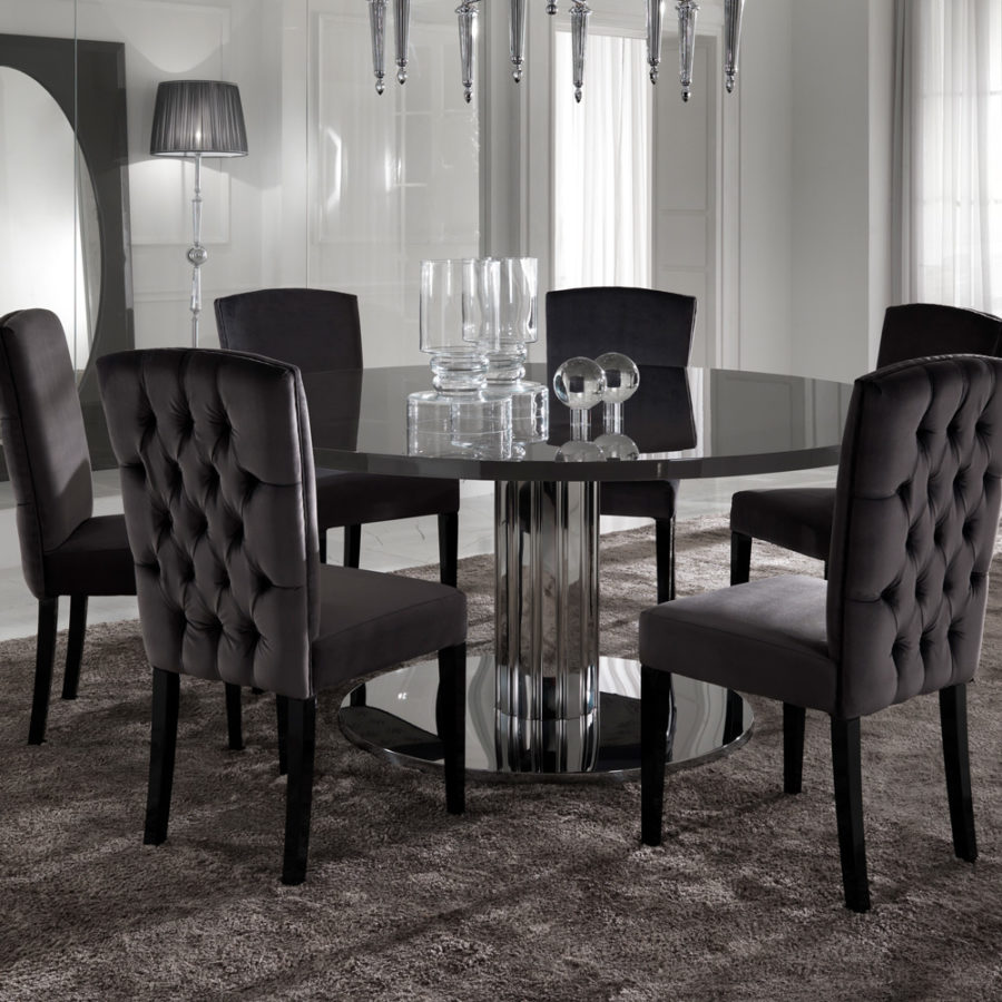 Italian Modern Designer Chrome Round Dining Table Set