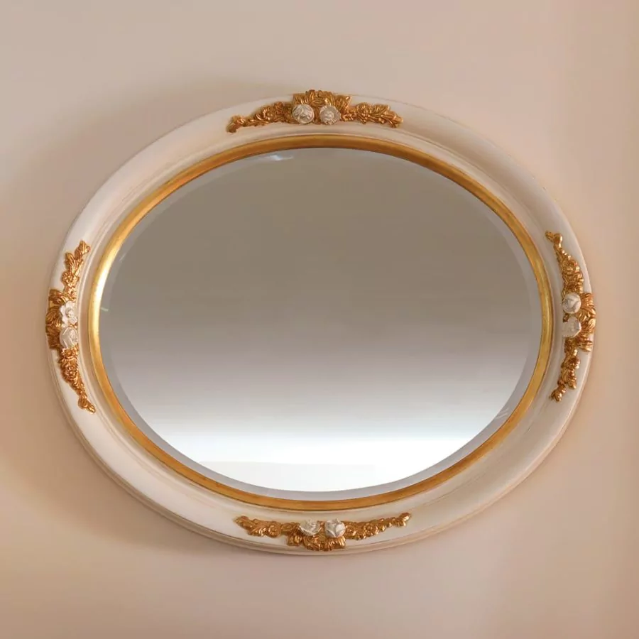 Italian Oval Ivory Lacquered Mirror - Juliettes Interiors