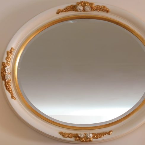 Italian Oval Ivory Lacquered Mirror - Juliettes Interiors