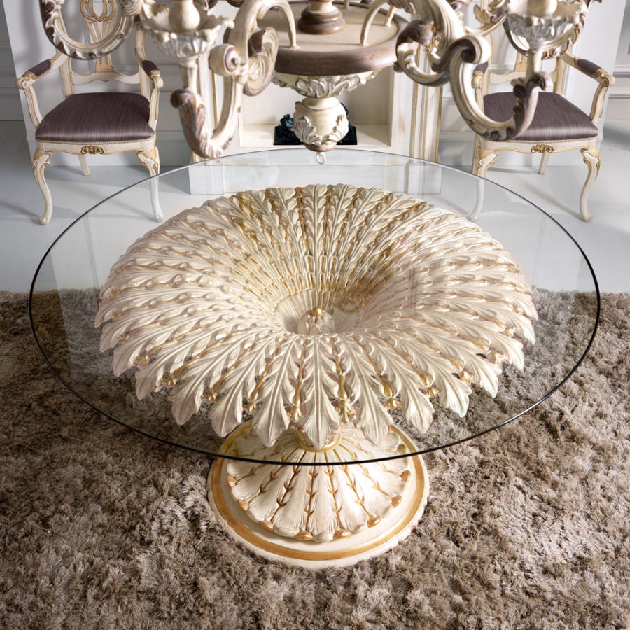 Elegant Italian Reproduction Rococo Round Glass Dining Set