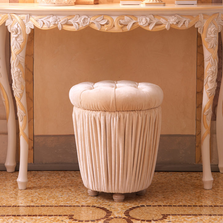 Ivory Velvet Button Upholstered Stool - Juliettes Interiors