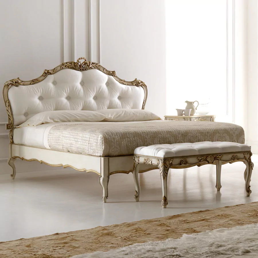 Luxurious Rococo Italian Button Upholstered Bed - Juliettes Interiors