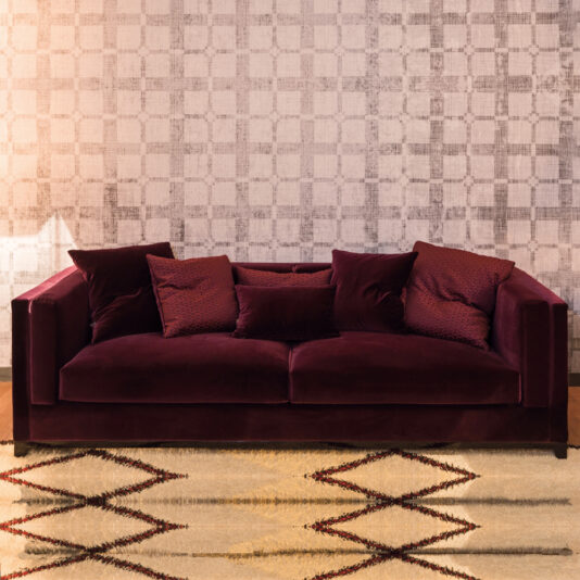 Luxury Italian Designer Burgundy Velvet Sofa - Juliettes Interiors