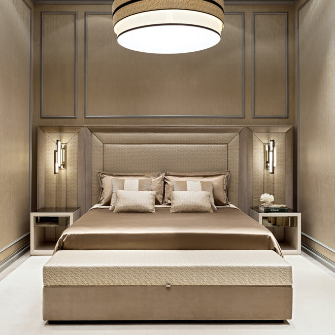 Luxury Italian Designer Upholstered Bed Extended Headboard