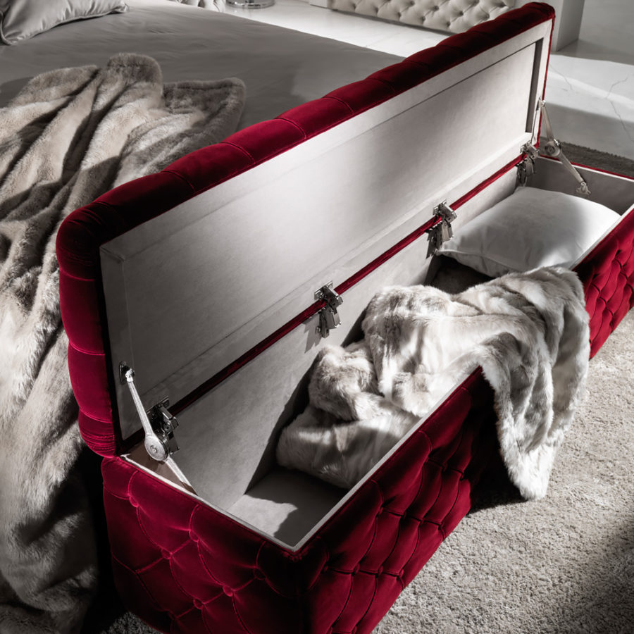 Luxury Italian Red Velvet Storage Ottoman - Juliettes Interiors