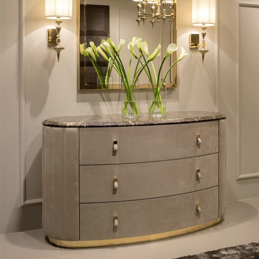 Discover the Nubuck Leather Luxury Oval Chest of Drawers