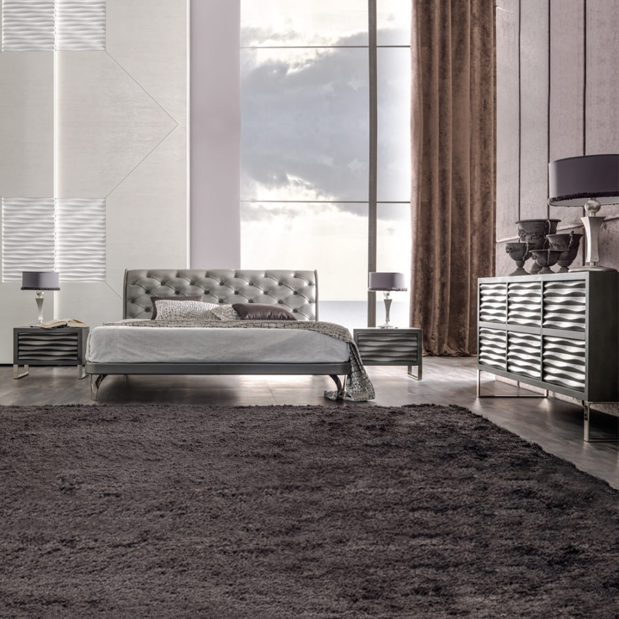 Platinum Leather Button Upholstered Luxury Bed - Juliettes Interiors