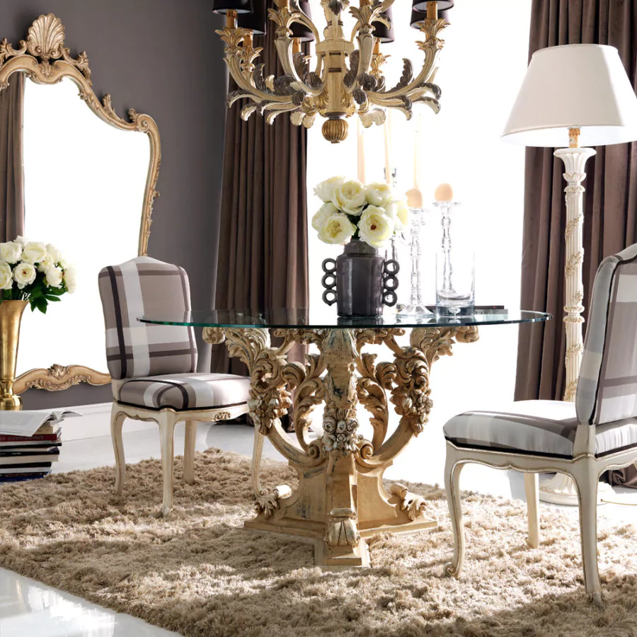 Elegant Reproduction Baroque Round Glass Dining Set