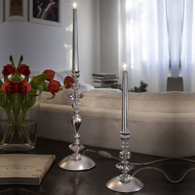 Slim Candle Silver Leaf Table Lamp - Juliettes Interiors