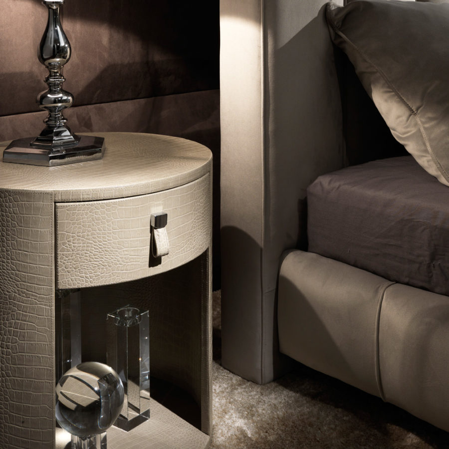 Textured Leather Round Side Table with Drawer - Juliettes Interiors