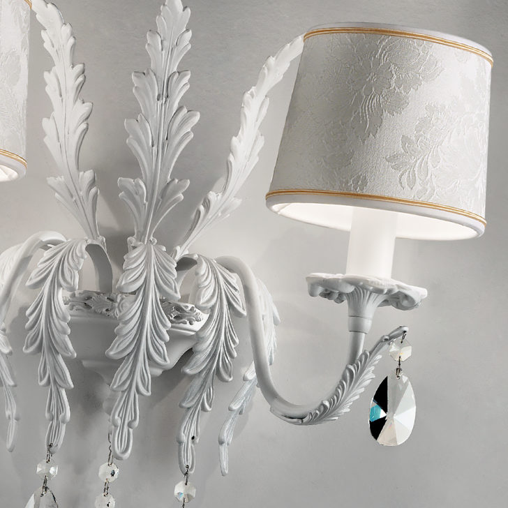 White Acanthus Leaf Crystal Double Wall Light - Juliettes Interiors