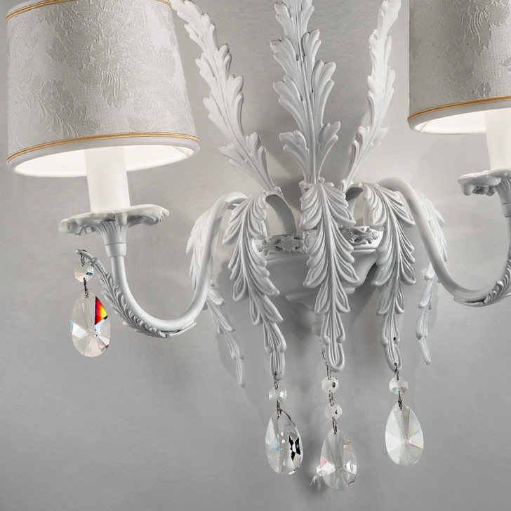 White Acanthus Leaf Crystal Double Wall Light - Juliettes Interiors