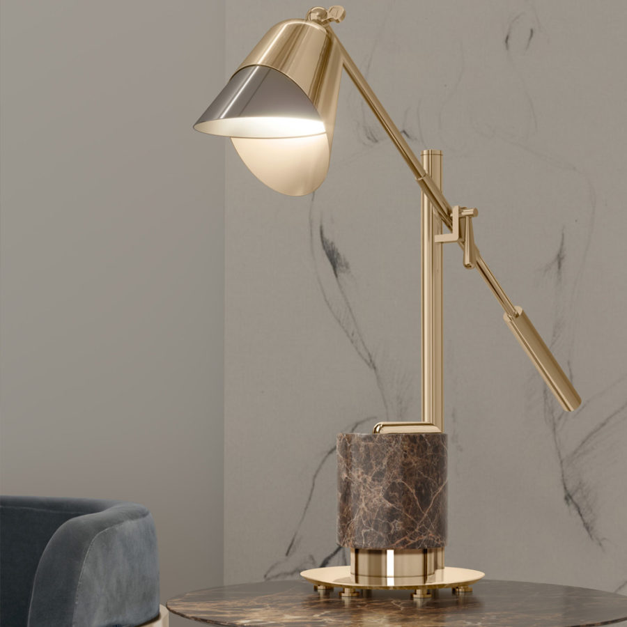 Contemporary Designer Emperador Marble Table Lamp
