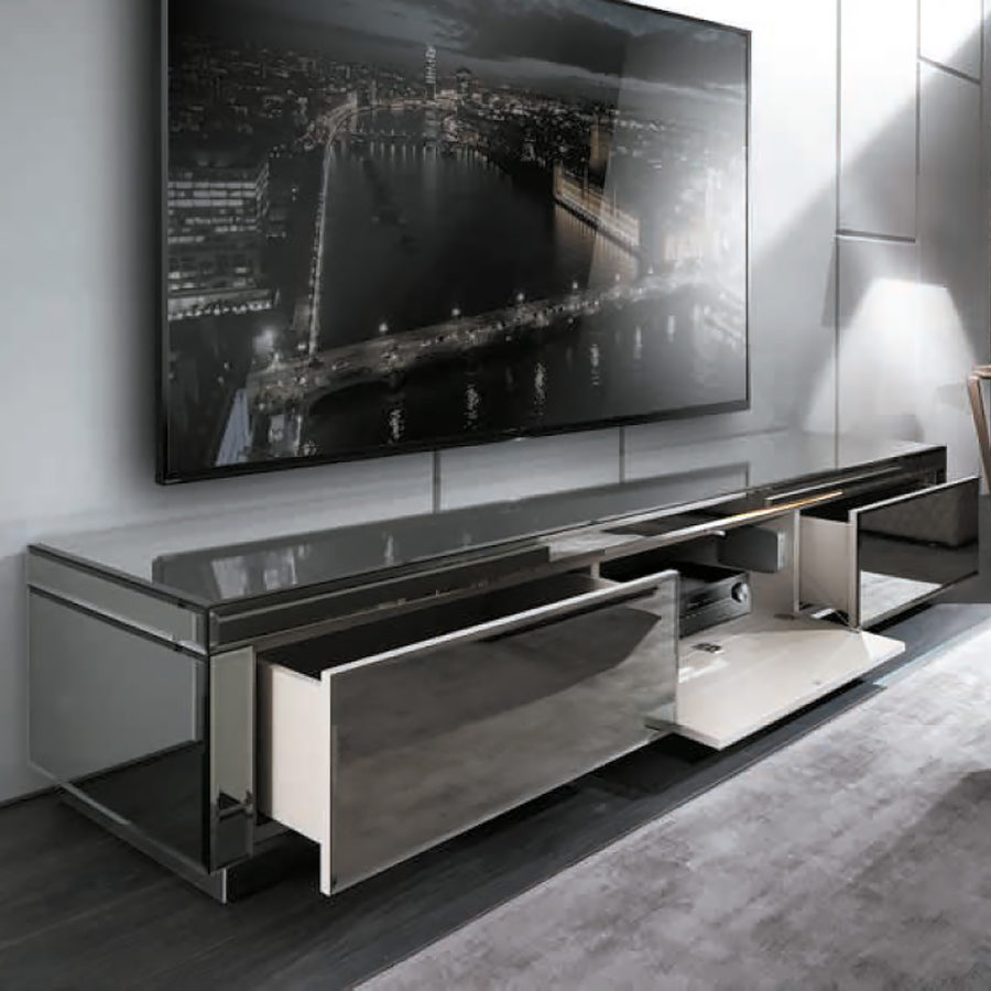 Modern Mirrored Low TV Sideboard - Juliettes Interiors
