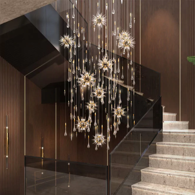 Modern Burst Stairwell Chandelier - Juliettes Interiors
