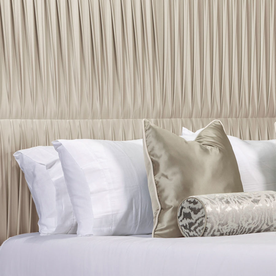 Exclusive Bed With Tall Satin Pleated Headboard - Juliettes Interiors