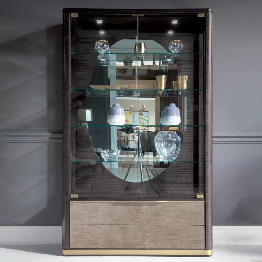 Modern Leather Front Display Cabinet - Juliettes Interiors