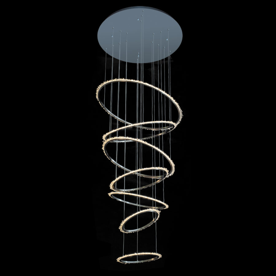 Quartz Crystal 7 Ring Nickel Chandelier - Juliettes Interiors