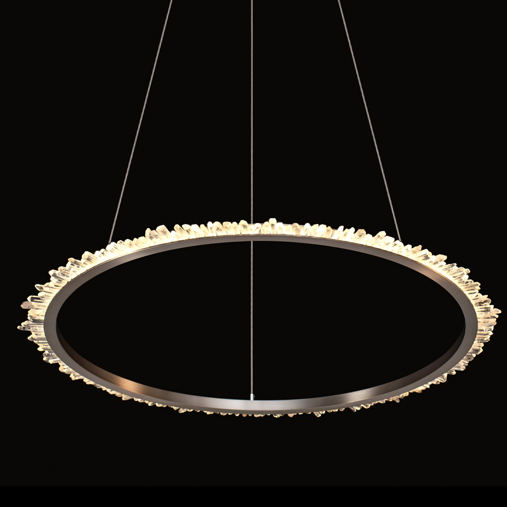Large Quartz Crystal Nickel Round Chandelier - Juliettes Interiors
