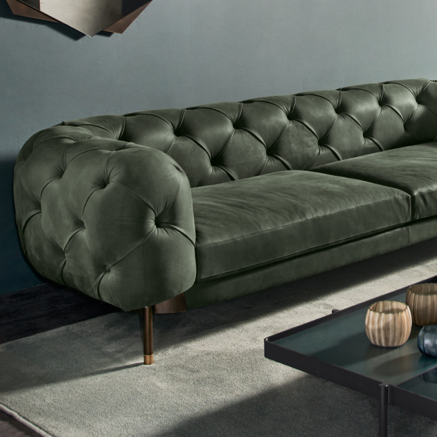 Modern Low Button Upholstered Suede Sofa - Juliettes Interiors