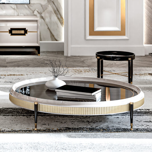 Elegant High End Veneered Low Round Coffee Table for You