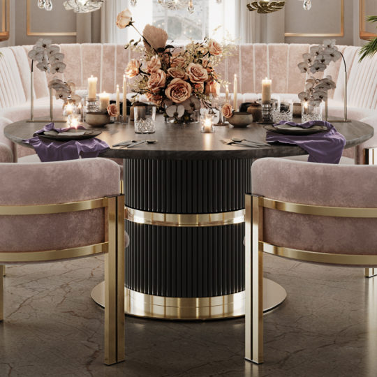 Round Modern Ribbed Veneer Dining Set - Juliettes Interiors