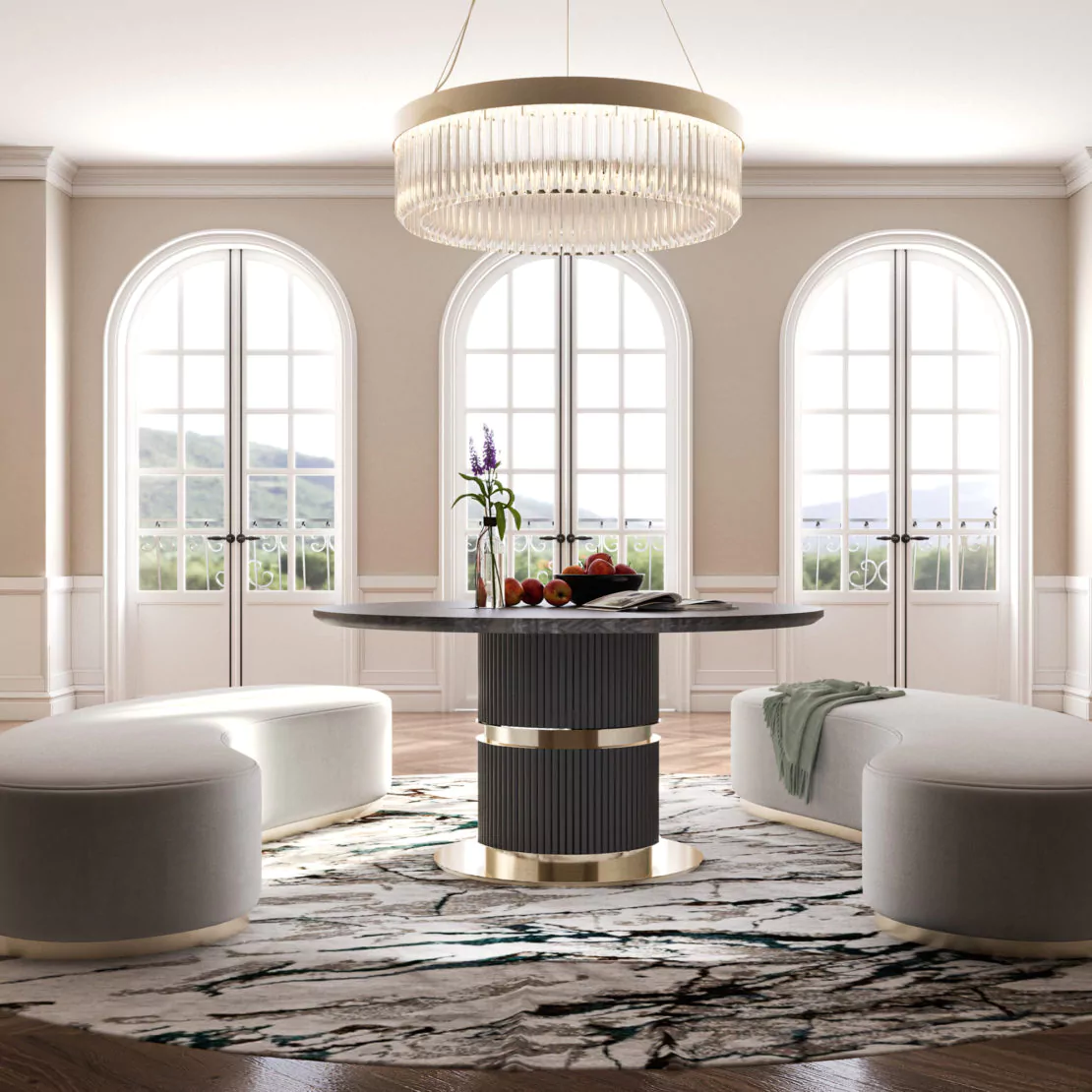 Round Modern Ribbed Veneer Dining Table - Juliettes Interiors
