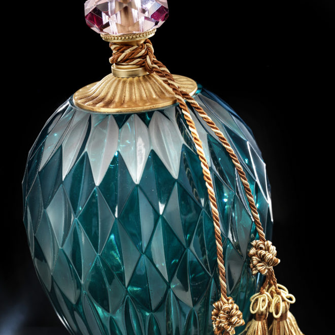 Diamond Faceted Green Glass Table Lamp - Juliettes Interiors