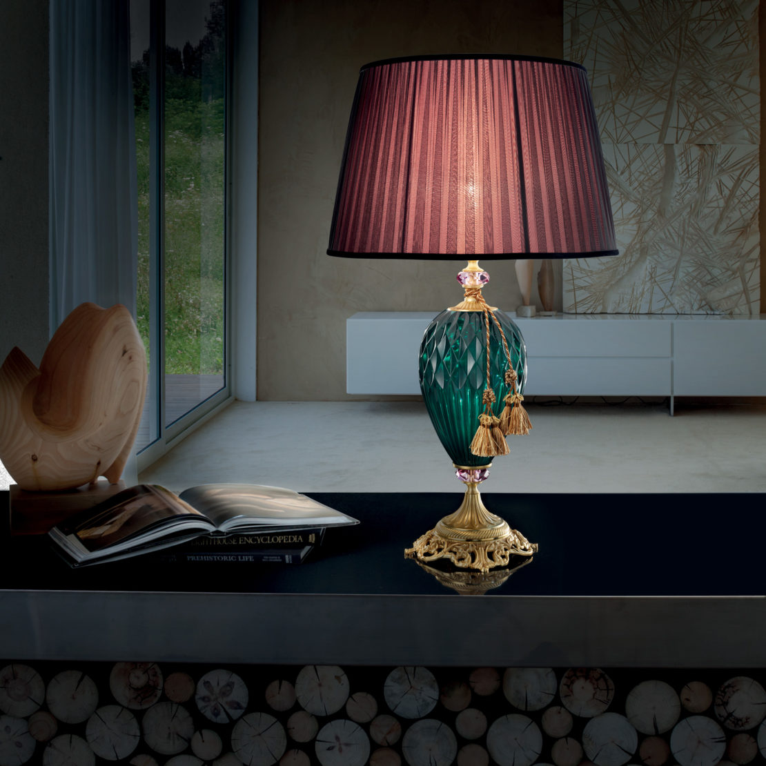 Diamond Faceted Green Glass Table Lamp - Juliettes Interiors