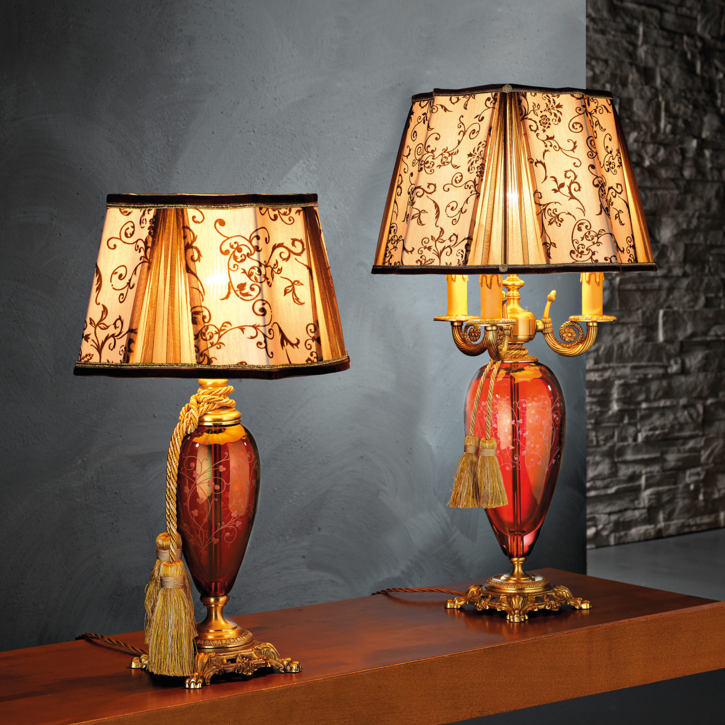 High End Ornate Ruby Glass Table Lamp - Juliettes Interiors